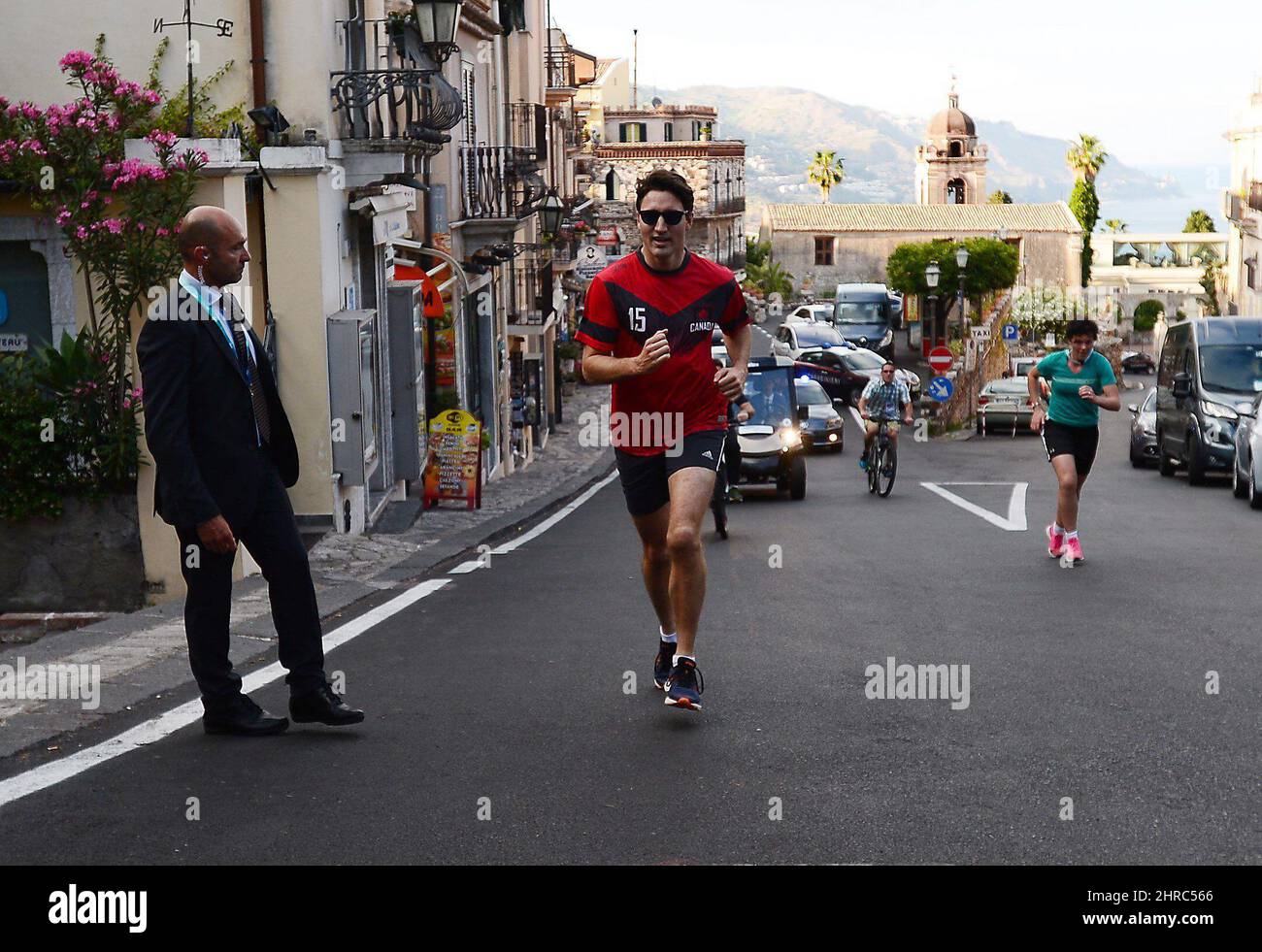 Prime Minister Justin Trudeau goes for a run in Taormina, Italy on ...