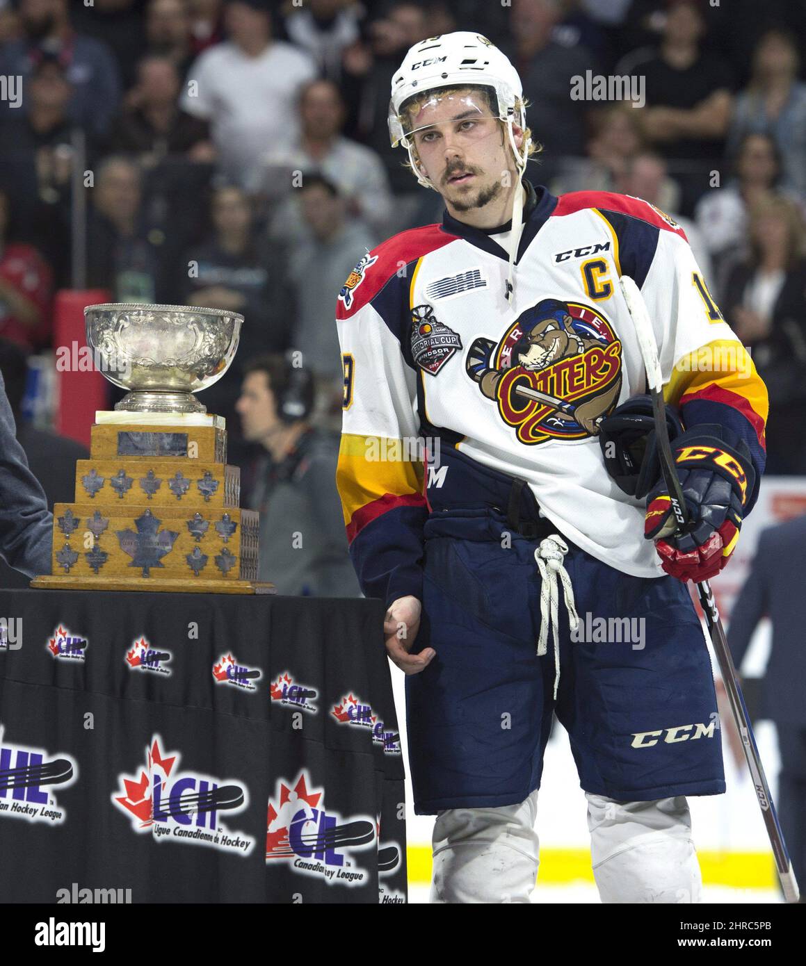 Erie Otters centre Dylan Strome poses with the MVP trophy following the ...
