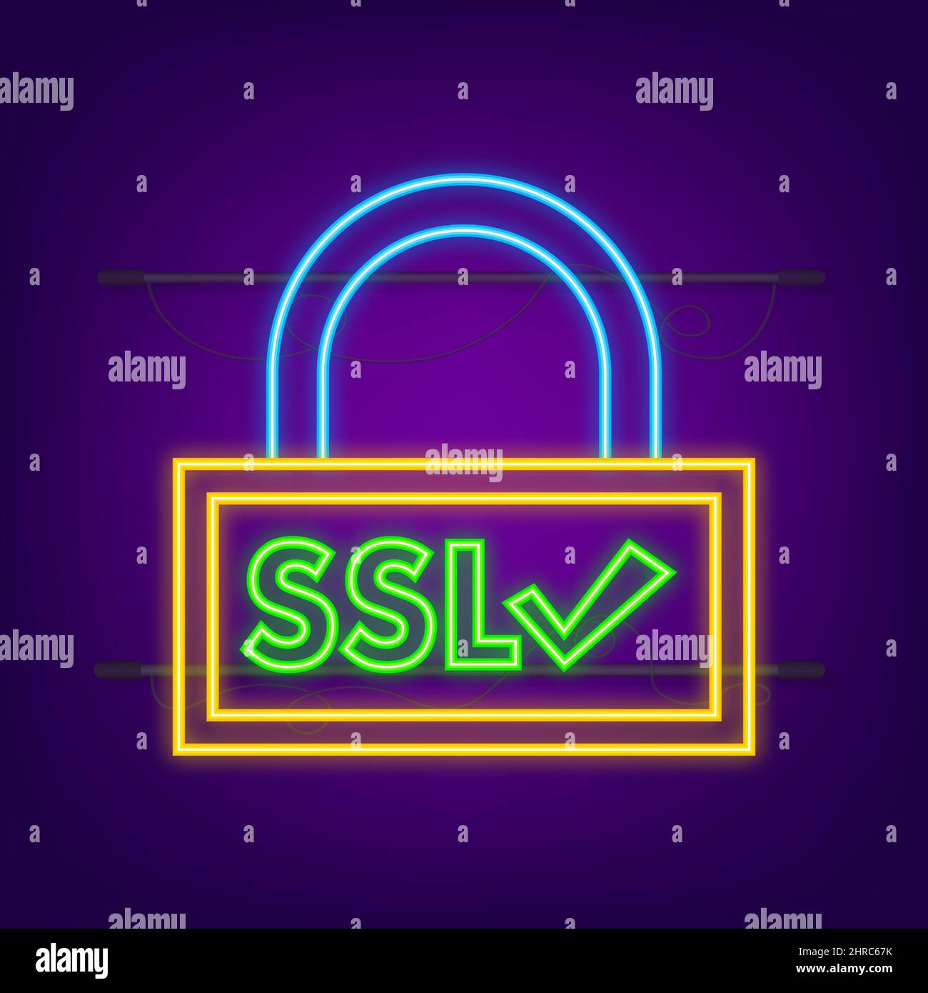 Secure internet connection SSL neon icon. SSL safe guard. Vector stock illustration Stock Vector ...