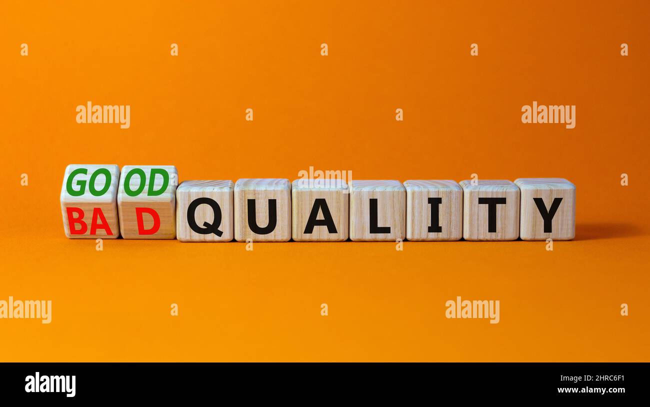 Good or bad quality symbol. Turned wooden cubes and changed words bad ...