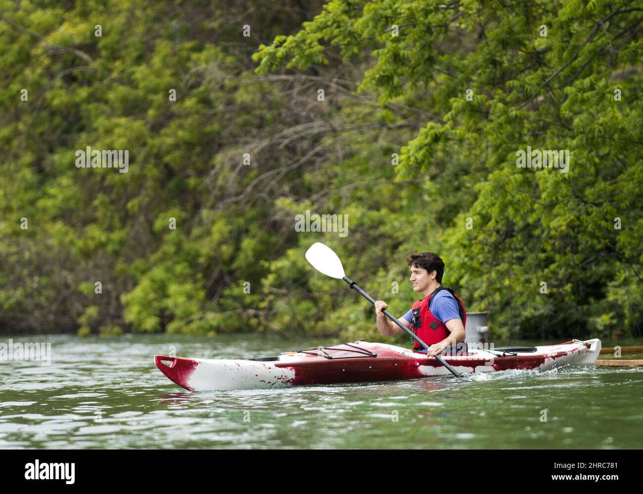 Prime Minister Justin Trudeau kayaks on the Niagara River in Niagara-on ...