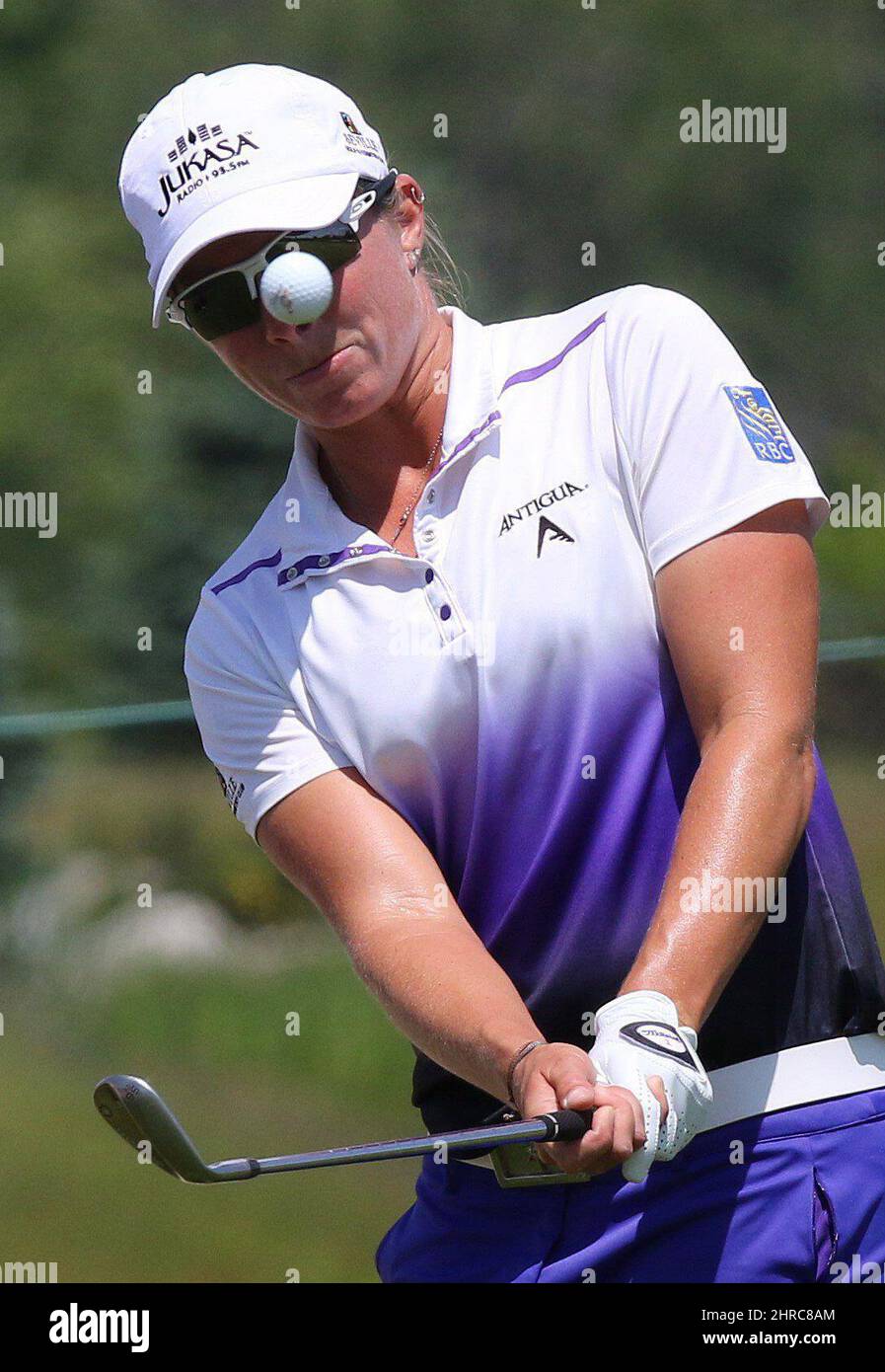 Canadian Alena Sharp chips on to the second green during the third ...