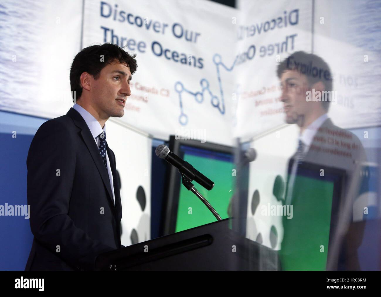 Prime Minister Justin Trudeau speaks as he takes part in World Wildlife ...