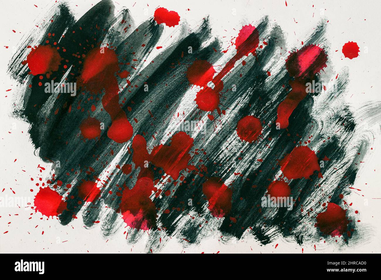 Hand brush drawn ink blobs, stains, blots of paint on white. Abstract ...