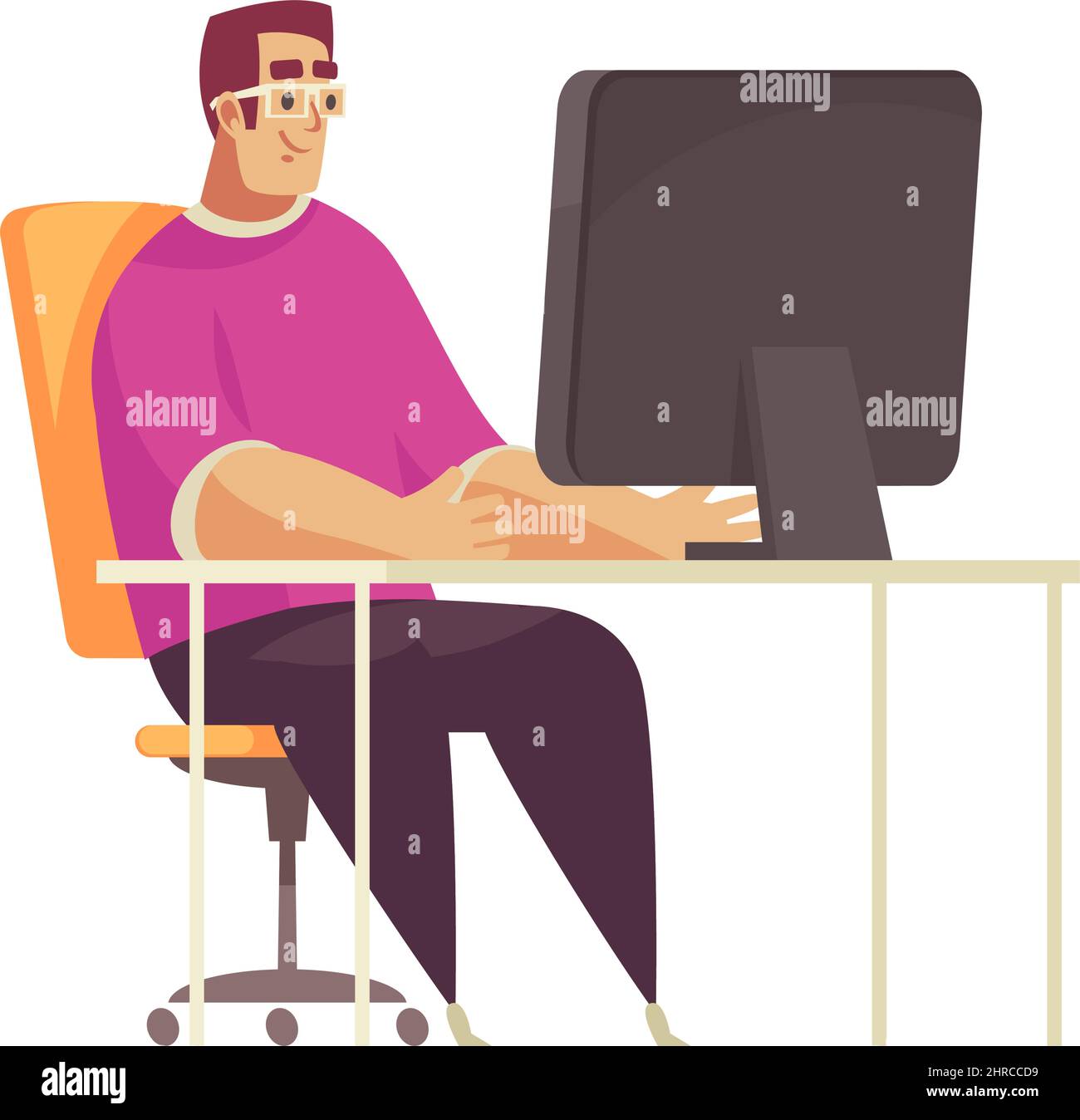 Male programmer in glasses working on computer in his office flat ...