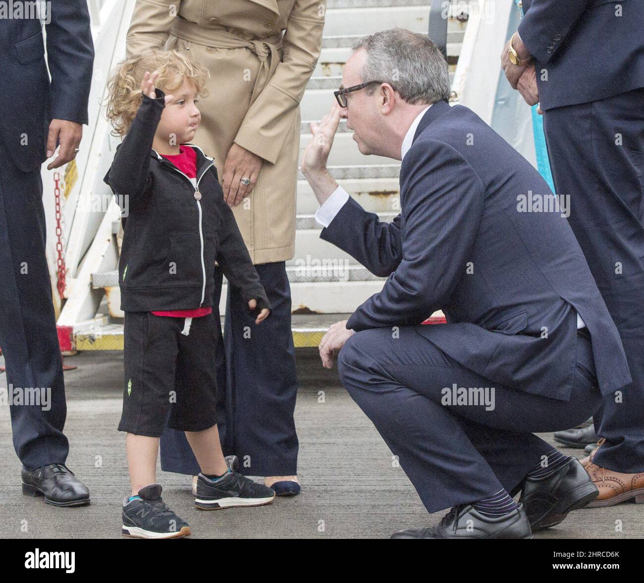Hadrien Trudeau, son of Prime Minister Justin Trudeau gives a high five ...