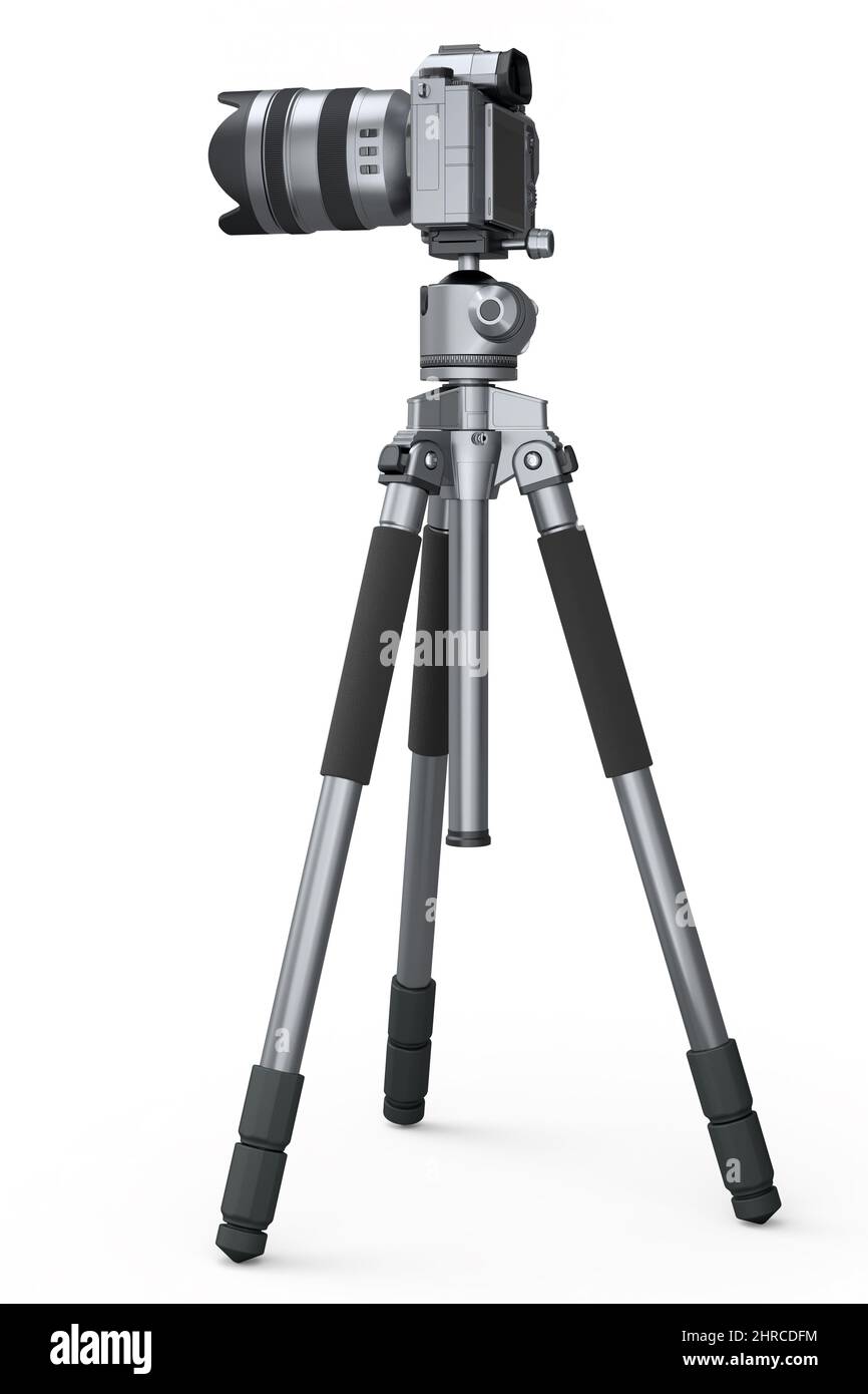 Photo and video tripod with nonexistent DSLR camera on isolated on ...
