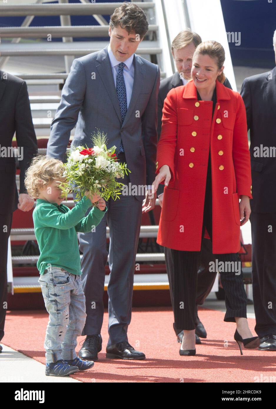 Prime Minister Justin Trudeau his wife Sophie Gregoire give their son ...