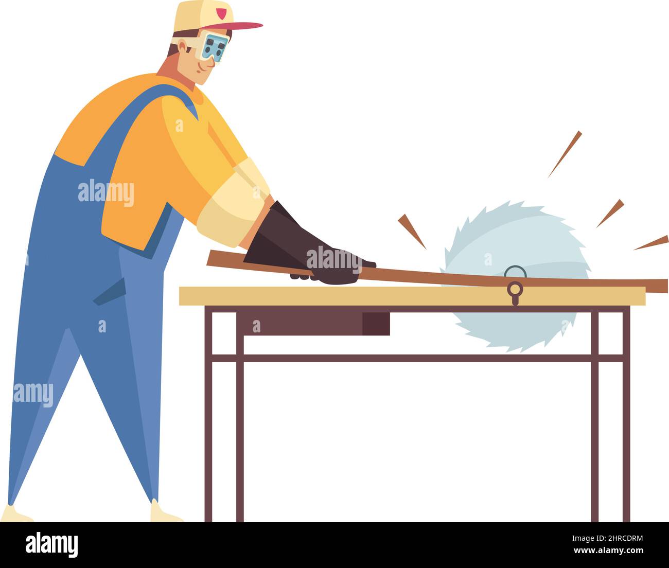 Craftsman composition with isolated view of male lumberjack sewing saw ...