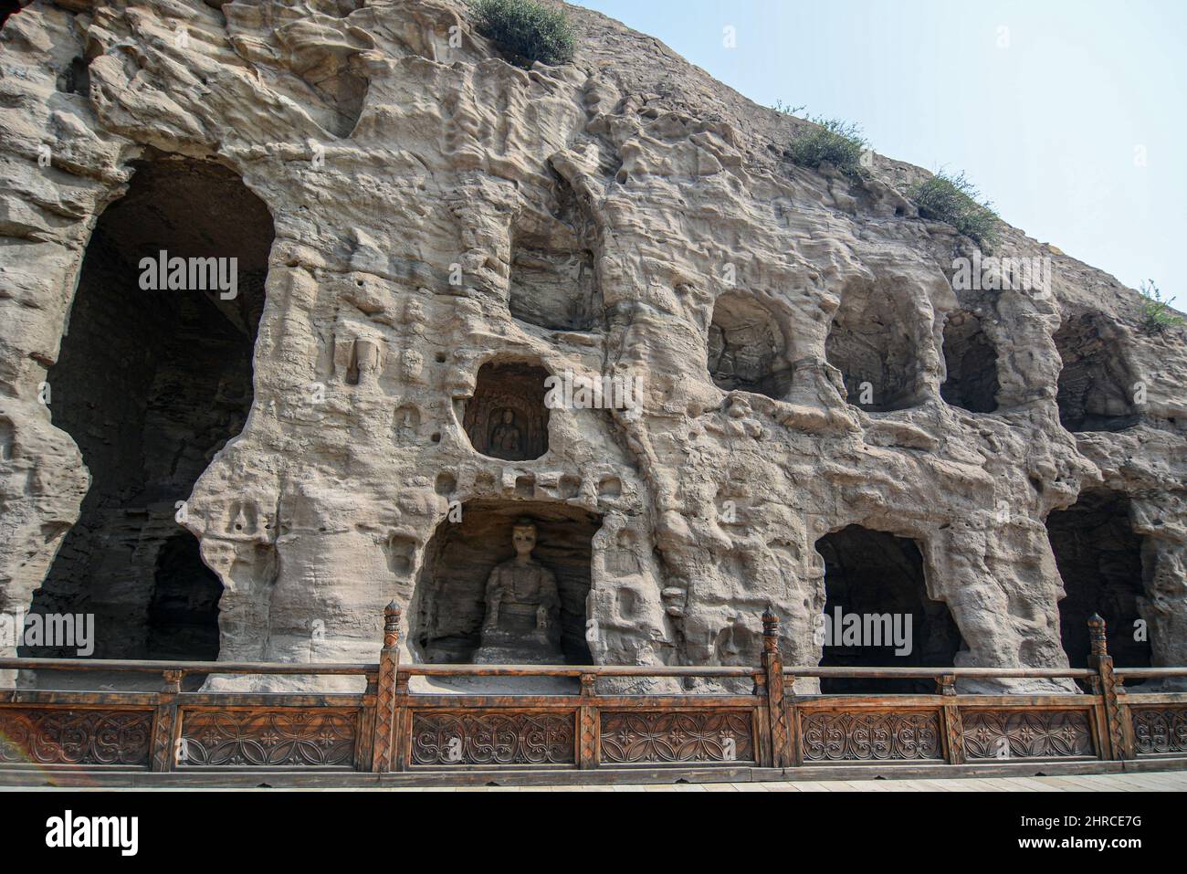 Buddhist statues outside the Chinese Yungang Grottoes temple of Datong ...