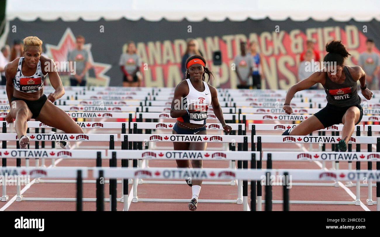 Phylicia George, left to right, Tia Thevenin and Angela Whyte compete ...