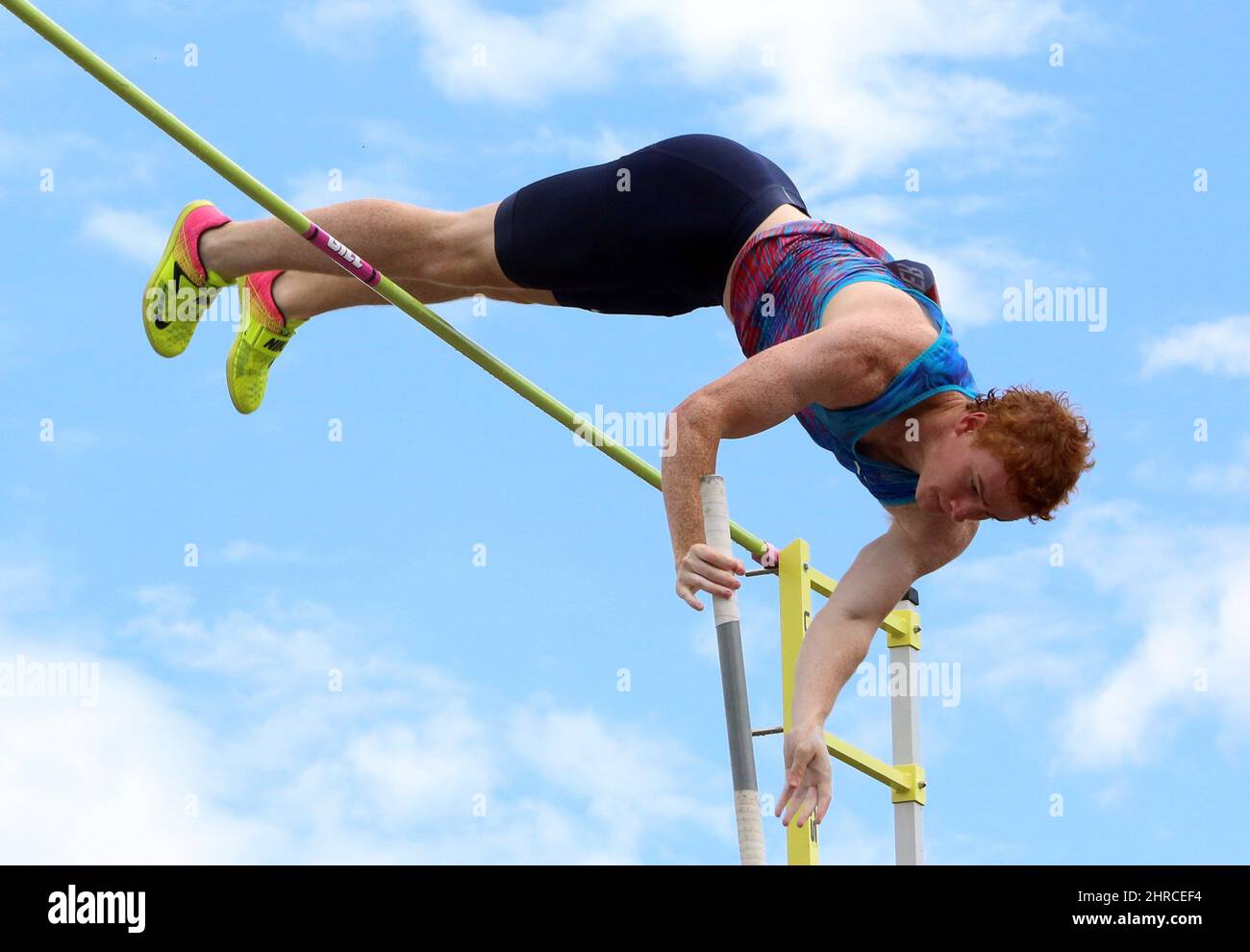 Shawn Barber clears the bar during men's pole vault competition to win ...