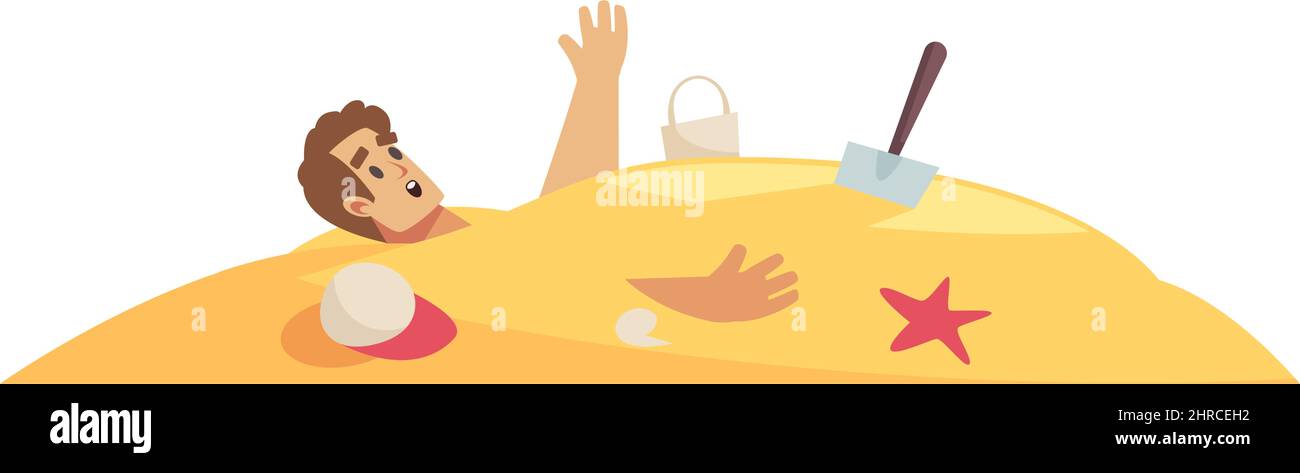 Man buried in sand on beach flat vector illustration Stock Vector Image ...