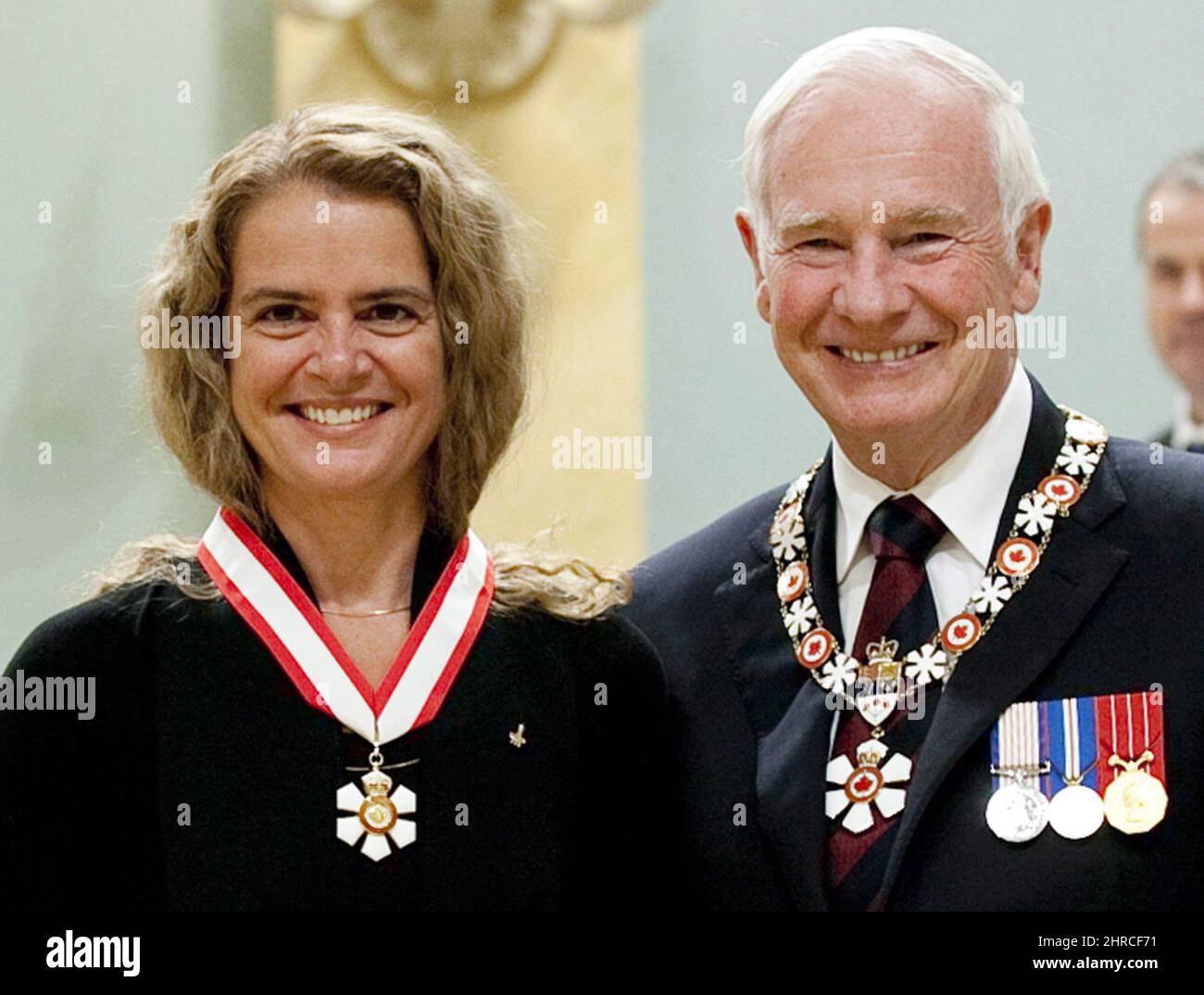 Canadian astronaut Julie Payette of Montreal stands with Governor General David Johnston after ...