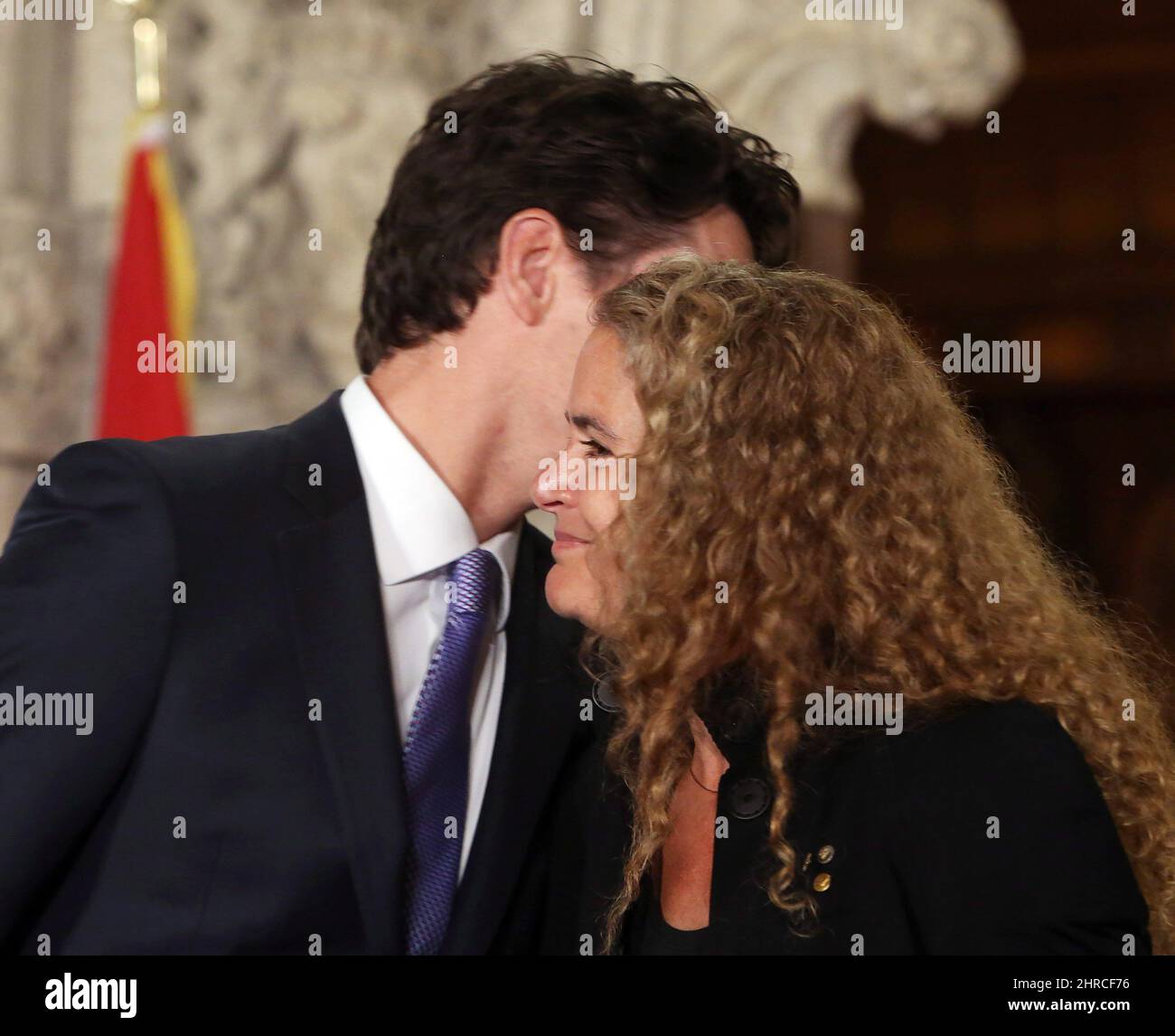 Prime Minister Justin Trudeau embraces former astronaut, and Governor General designate, Julie ...