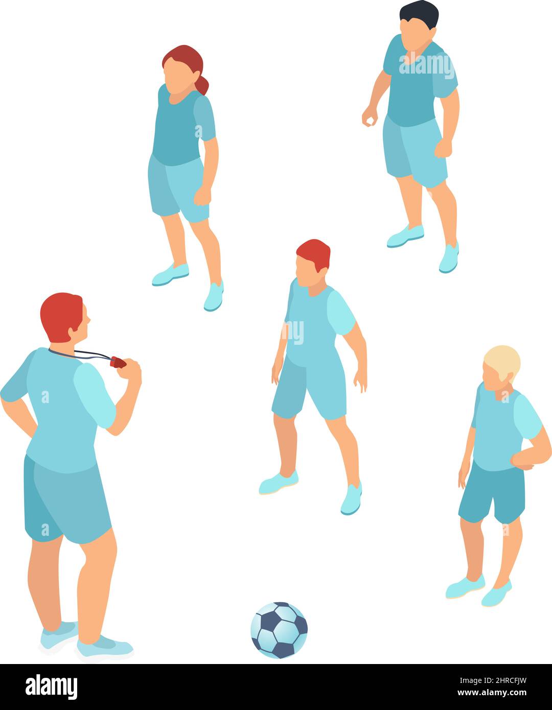 School physical education lesson with isolated characters of coach or ...