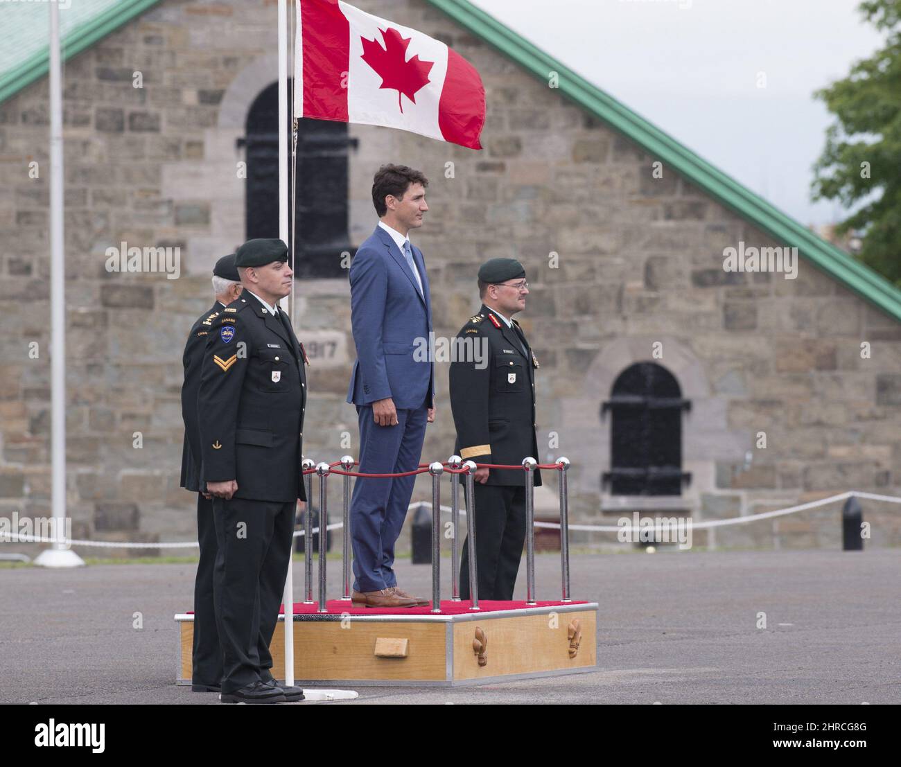 Prime Minister Justin Trudeau stands at the podium during a visit at ...