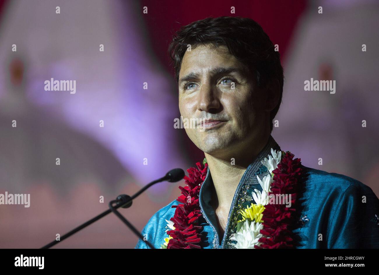 Prime Minister Justin Trudeau speaks as he visits the BAPS Shri ...