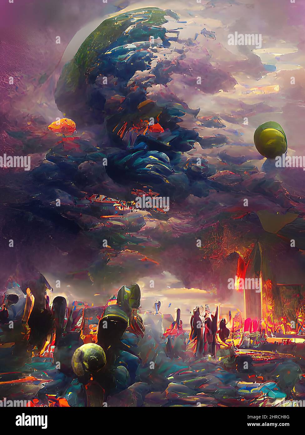 Beautiful picture of the end of the world, the city is on fire Stock ...