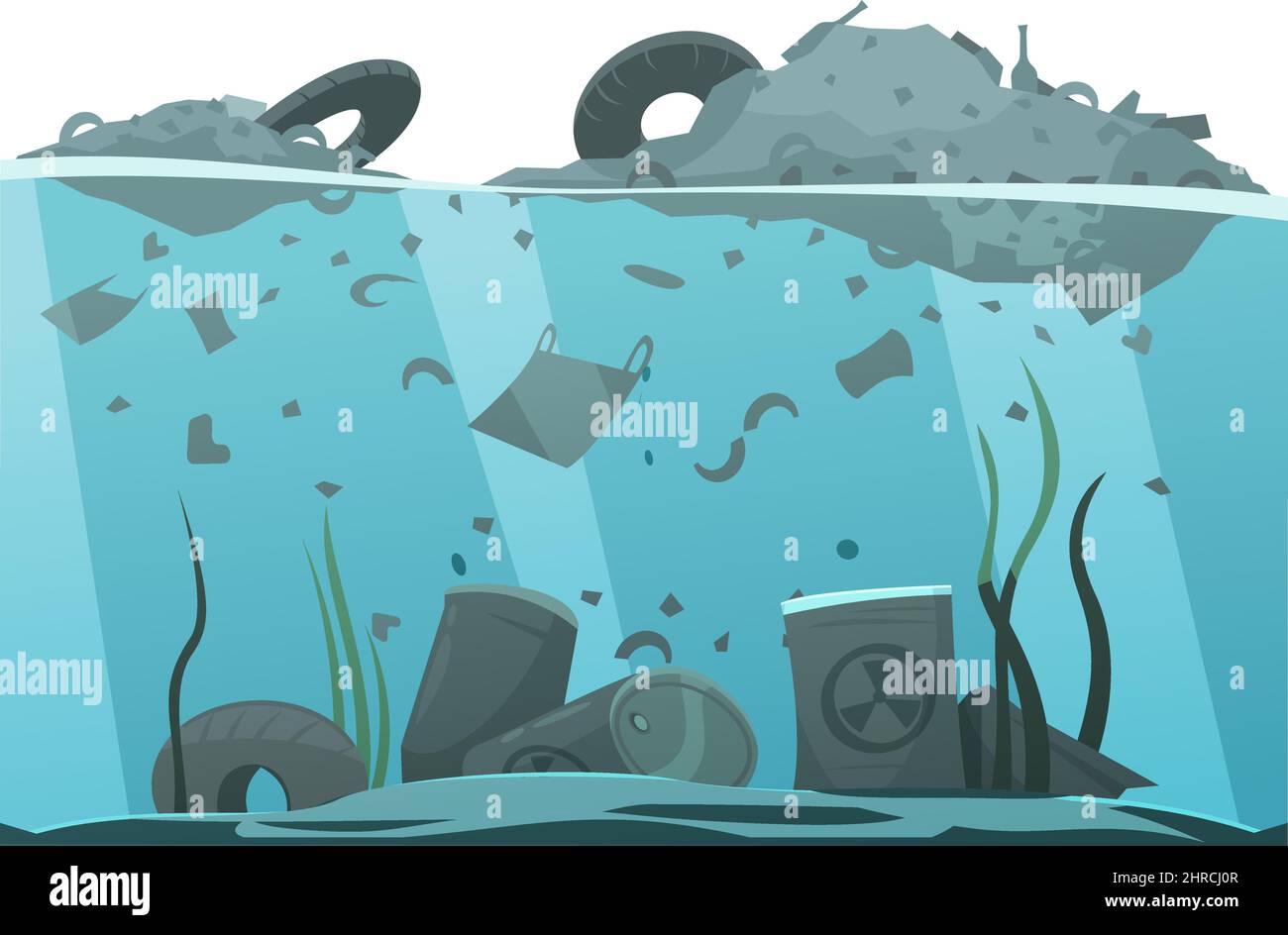 Nature water pollution composition with profile view of water surface ...