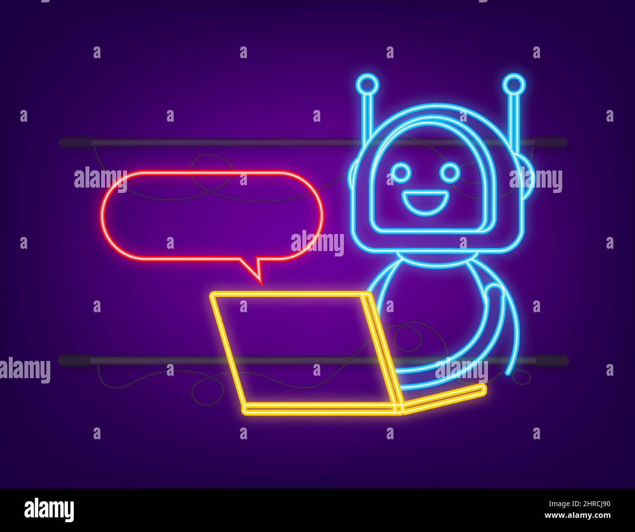 Robot icon. Bot sign design. Chatbot symbol concept. Voice support service bot. Neon icon ...