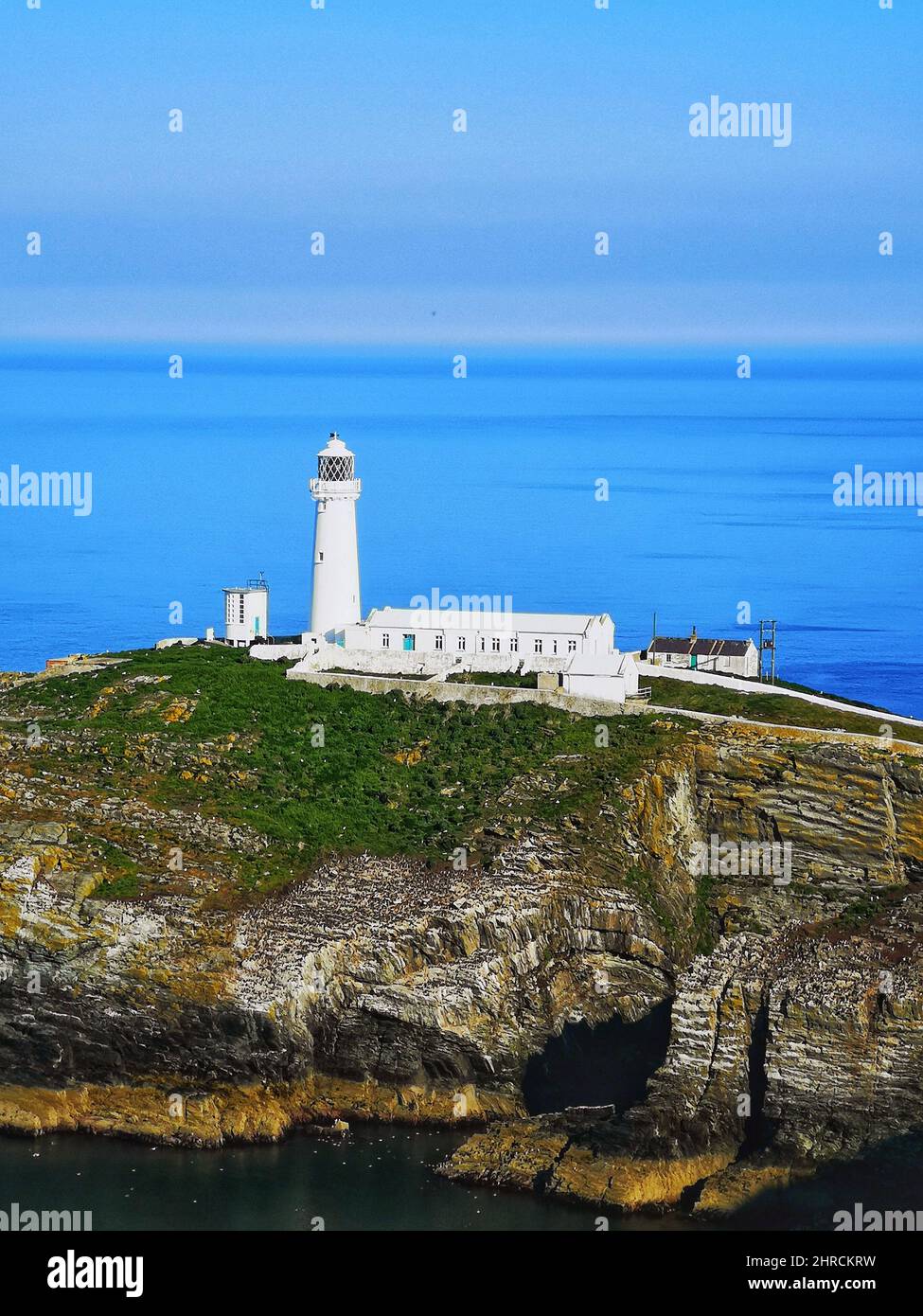 Aerial view of the South Stack Lighthouse in the Island of Anglesey ...