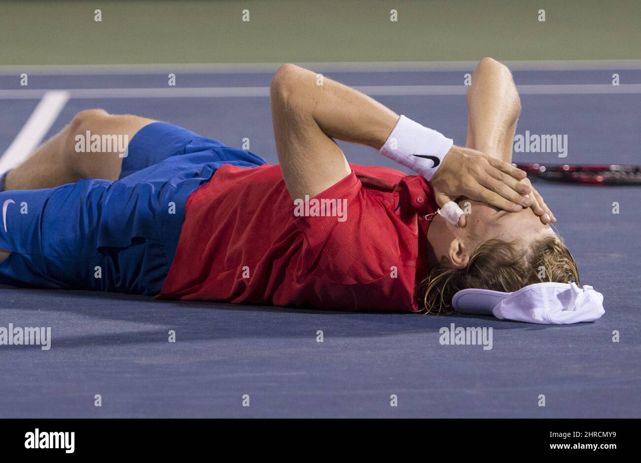 Denis Shapovalov of Canada celebrates after defeating Rafael Nadal of ...