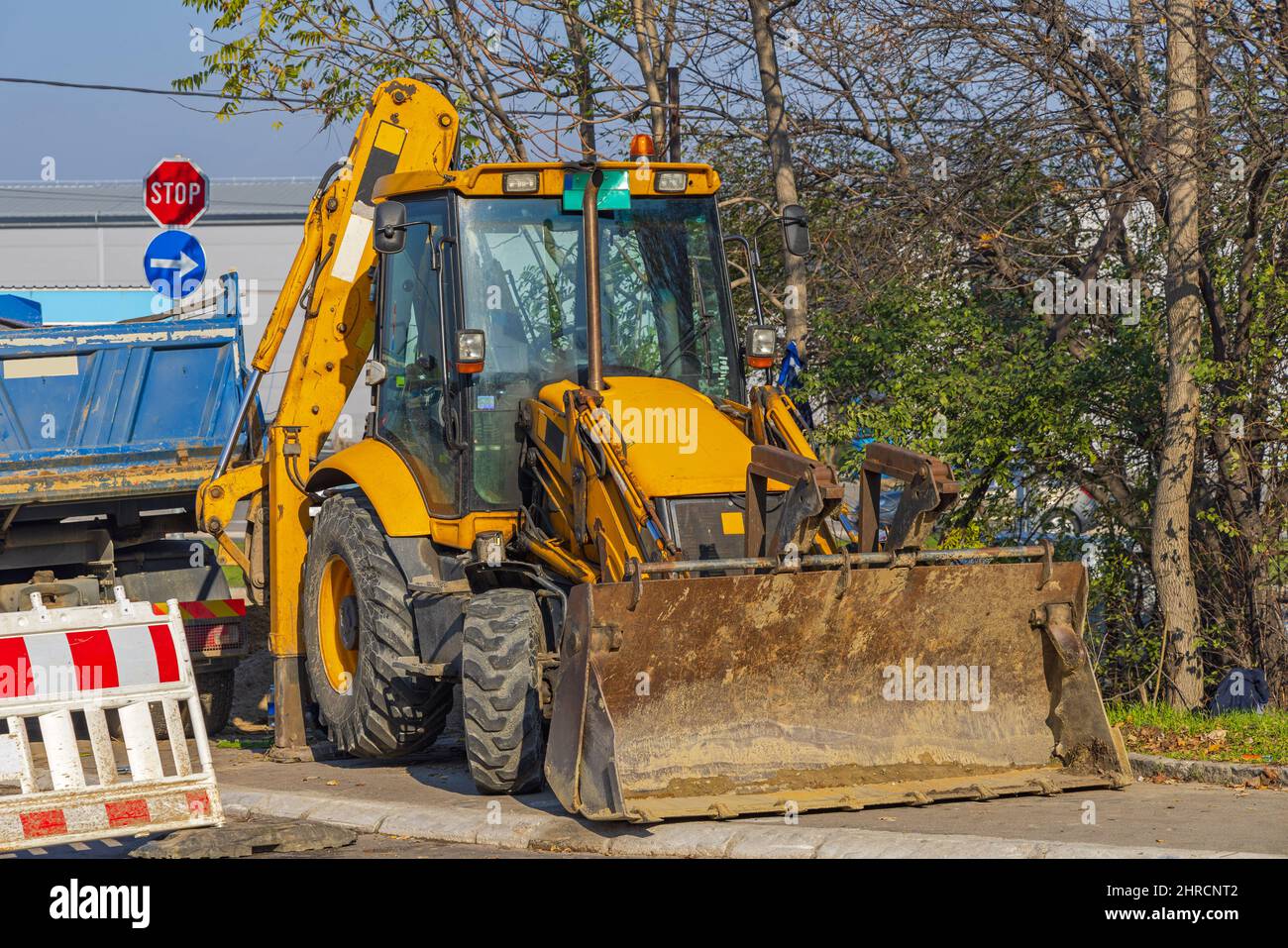 Front Loader Digger Machine at Street Road Works Stock Photo - Alamy