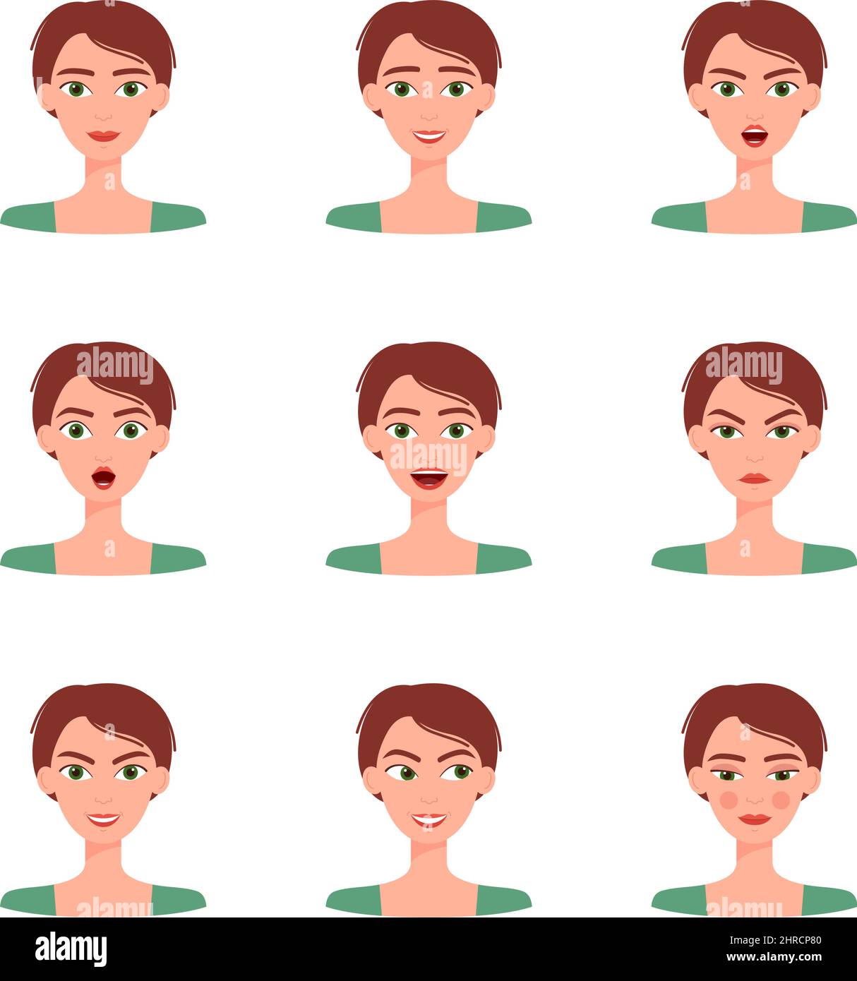 Set of emotions of beautiful girl. Collection of different female ...