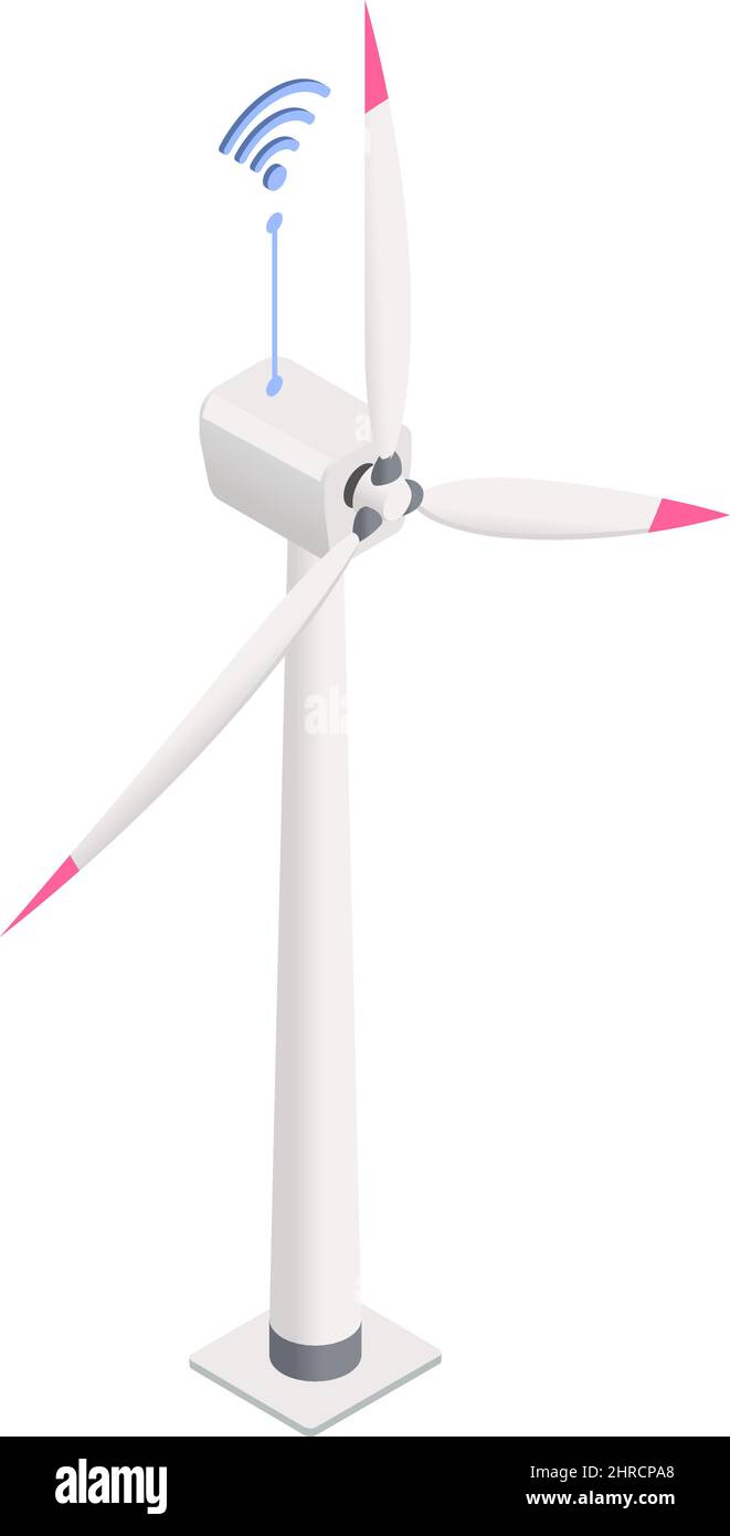 Smart industry isometric icon with remote controlled windmill 3d vector ...