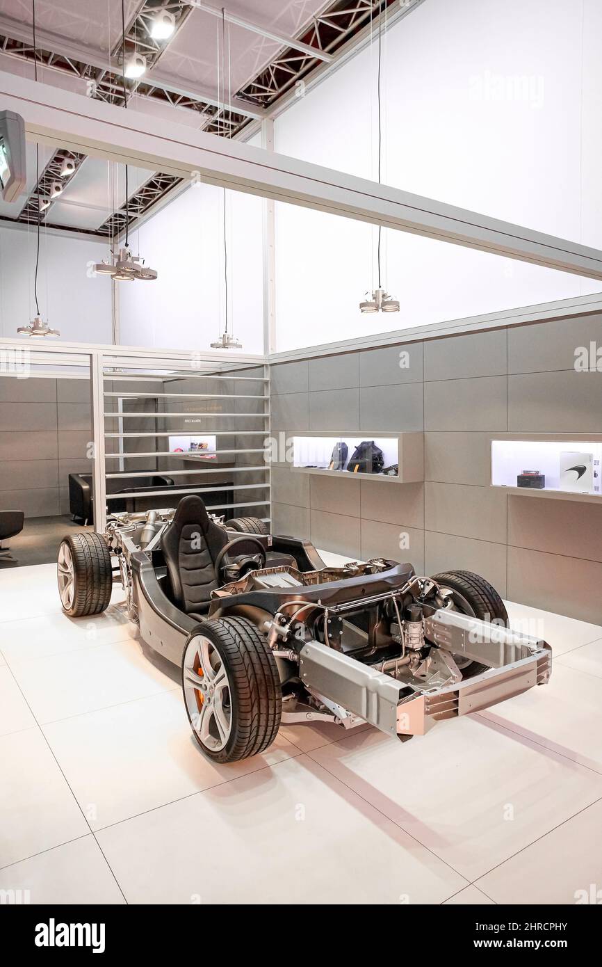 Vertical shot of chassis on display at McLaren motor show exhibitor ...