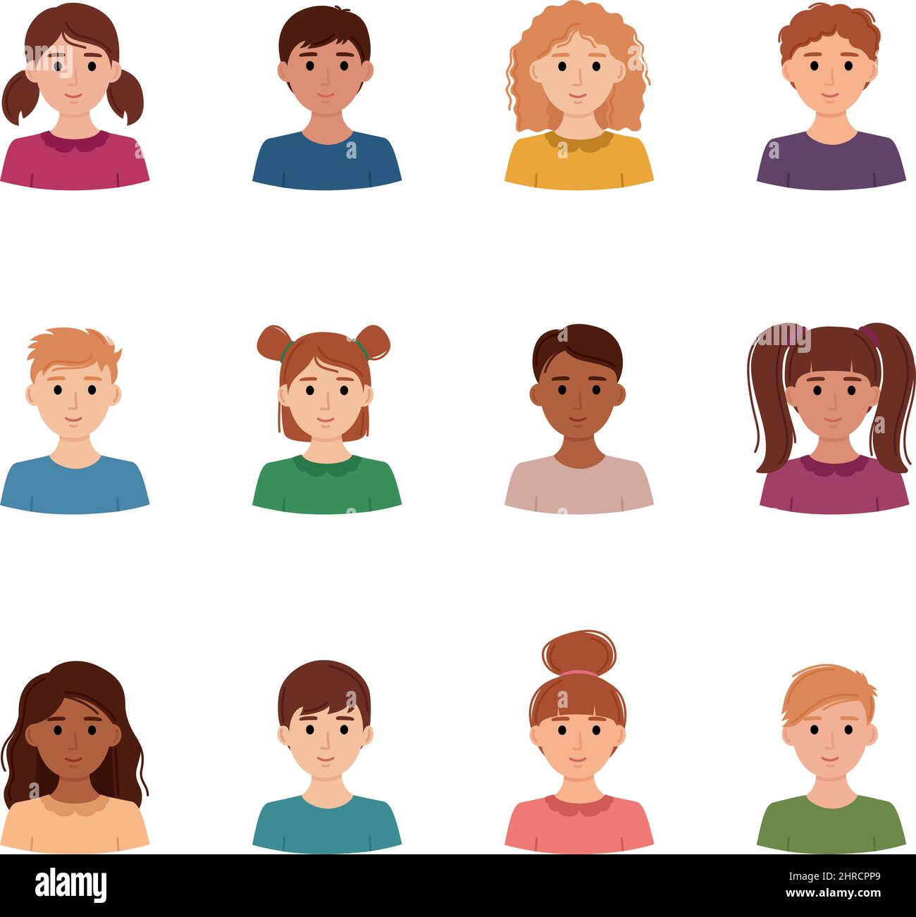 Set of children avatars. Collection of portreits of boys and girls with ...