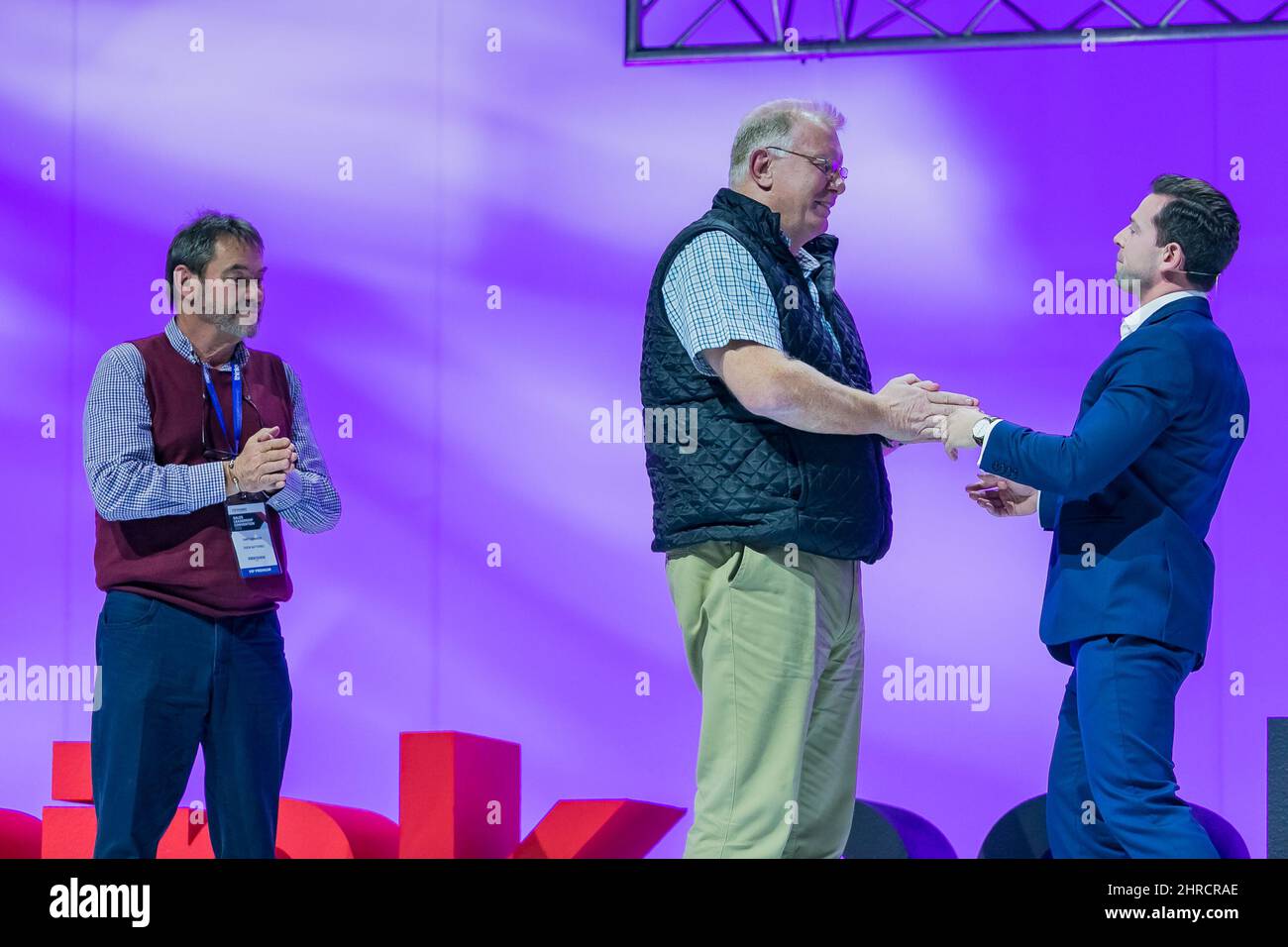 Closeup of Celebrity Mentalist Gilan Gork on stage at Think Sales ...