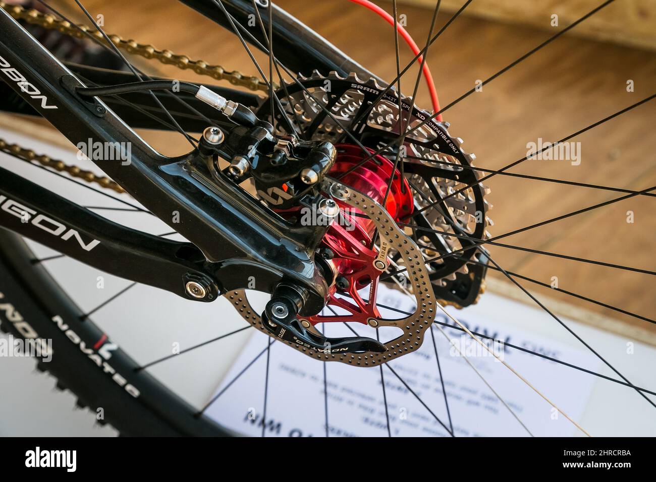 Close-up shot of a bike wheel on display at Africa Cycle Fair and Expo ...