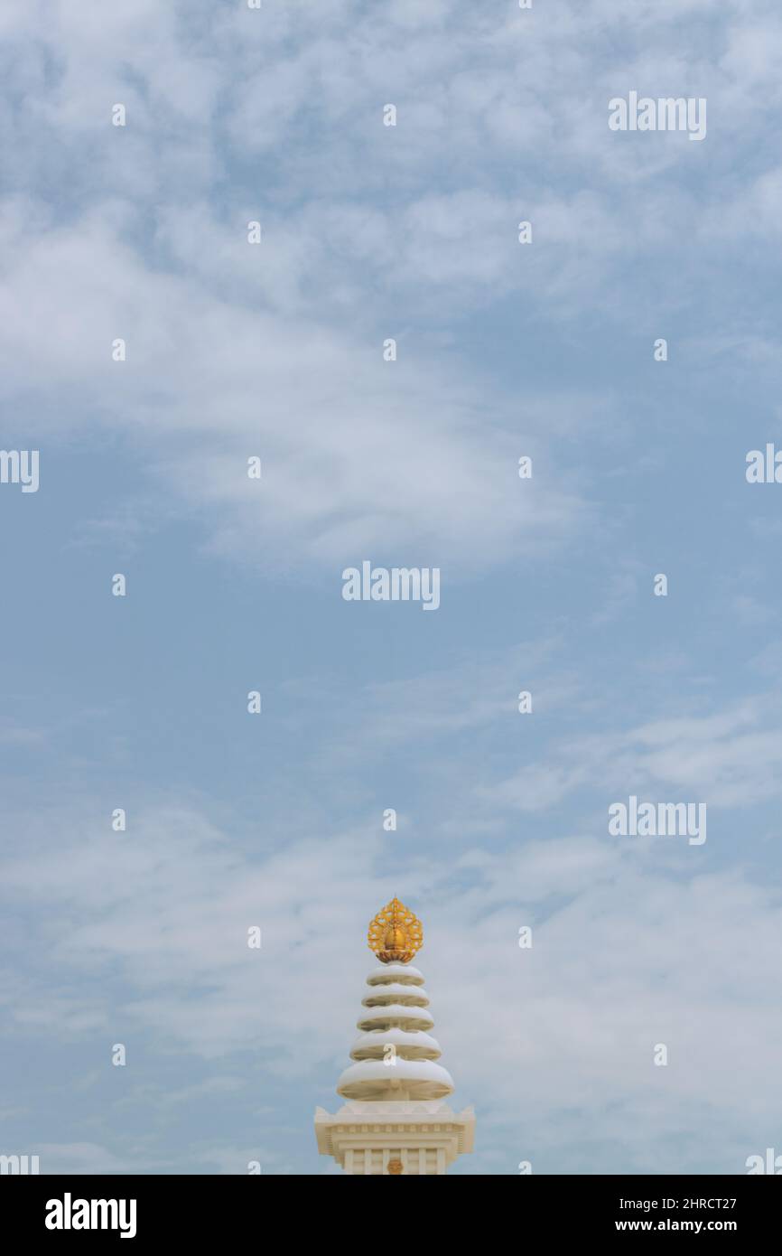 Beautiful view of the dome of Viswa Shanti Stupa Rajgir against a blue ...