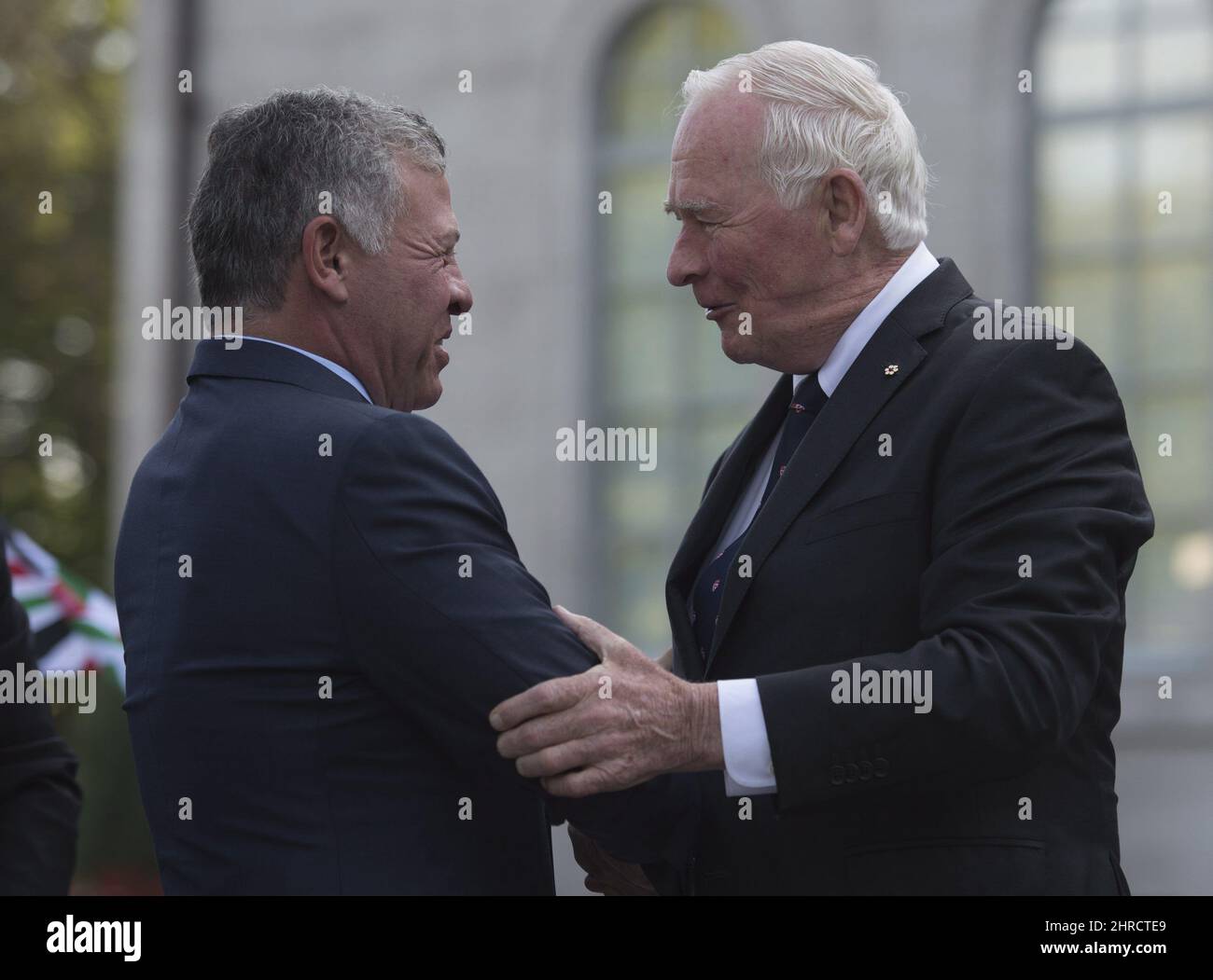 Governor General David Johnston greets Jordans King Abdullah II ibn Al Hussein as he arrives at ...