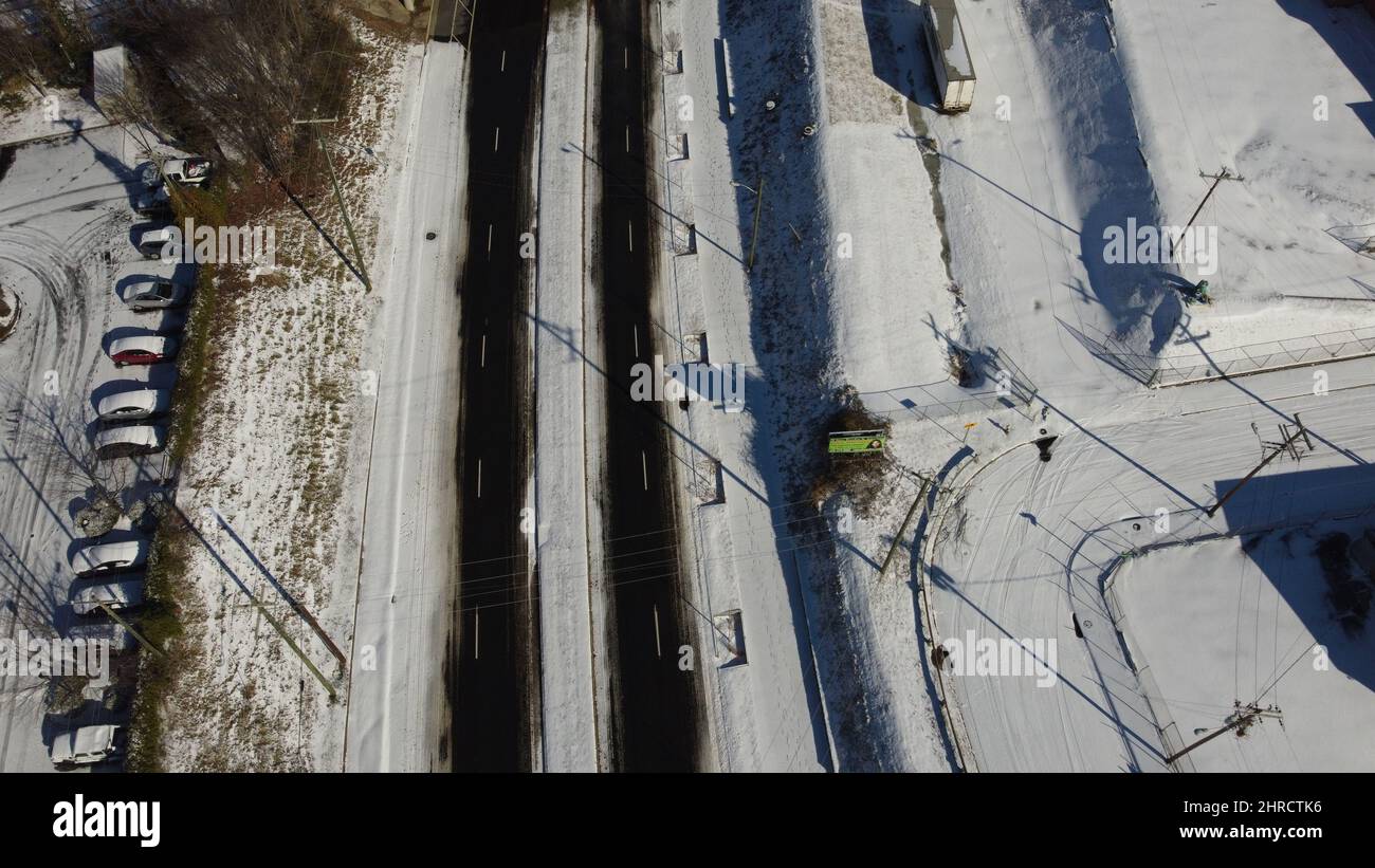 Bird's eye view of the roads covered with snow Stock Photo - Alamy