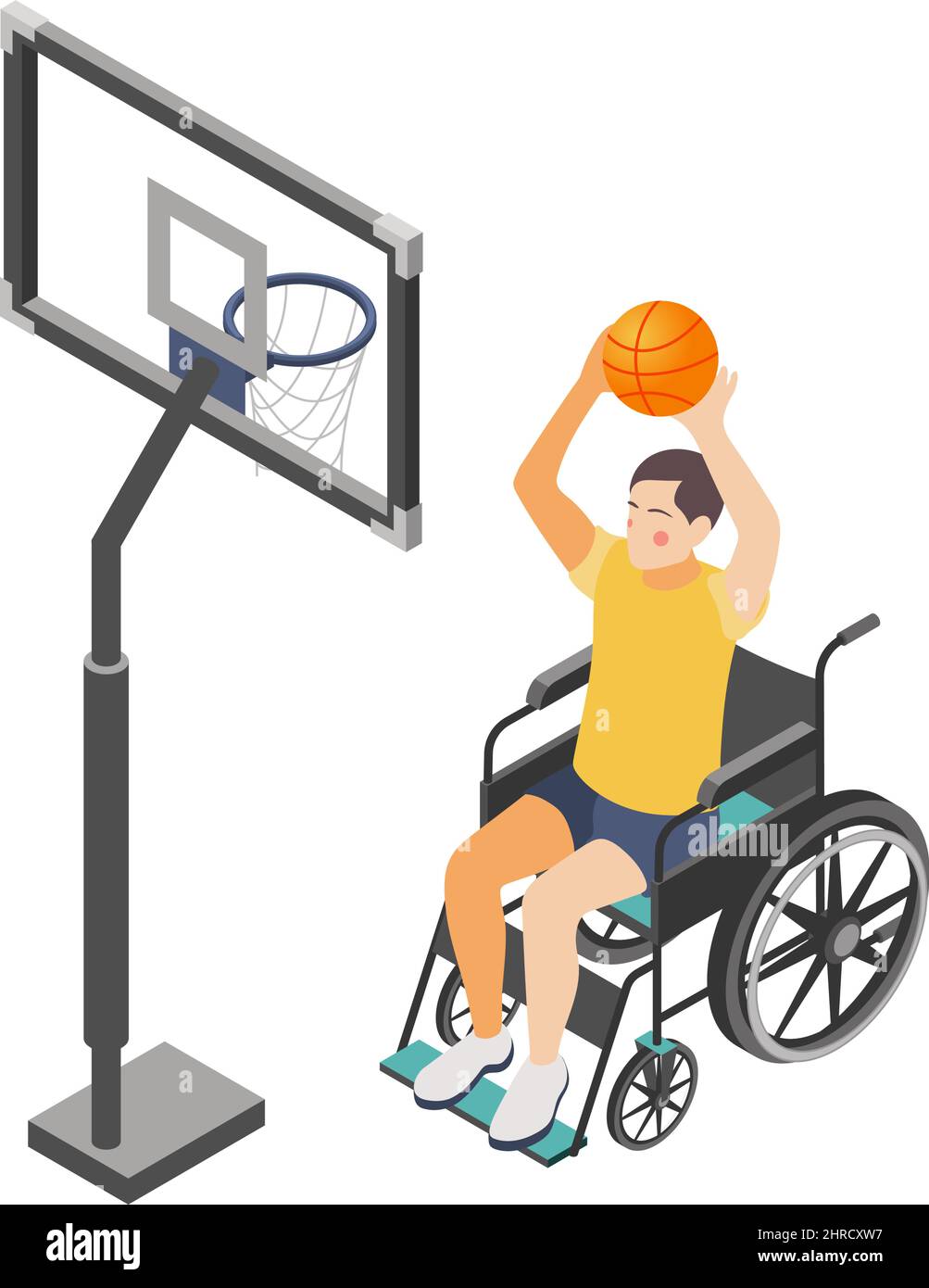 Disabled man in wheelchair playing basketball 3d isometric vector ...