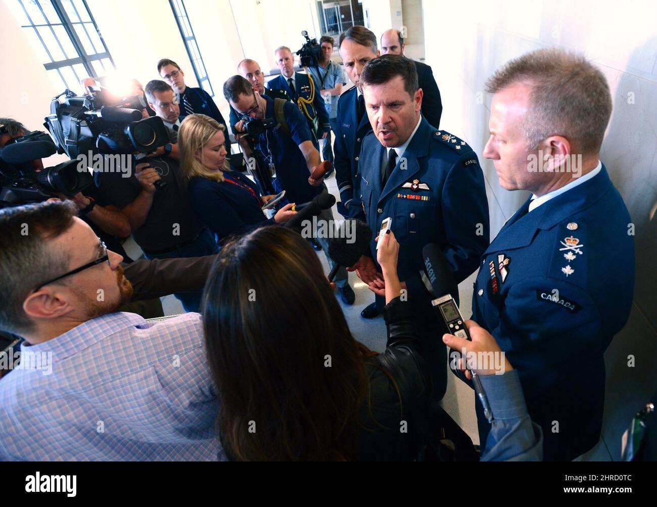 Lt. Gen. Pierre St-Amand speaks to media after appearing as a witness ...
