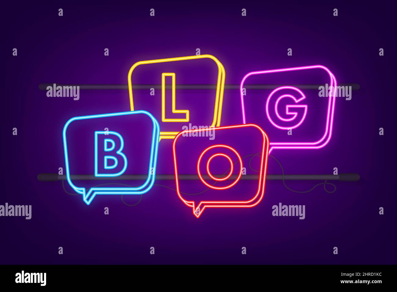 Blog bubble neon icon. Internet technology. Vector logo. Communication ...