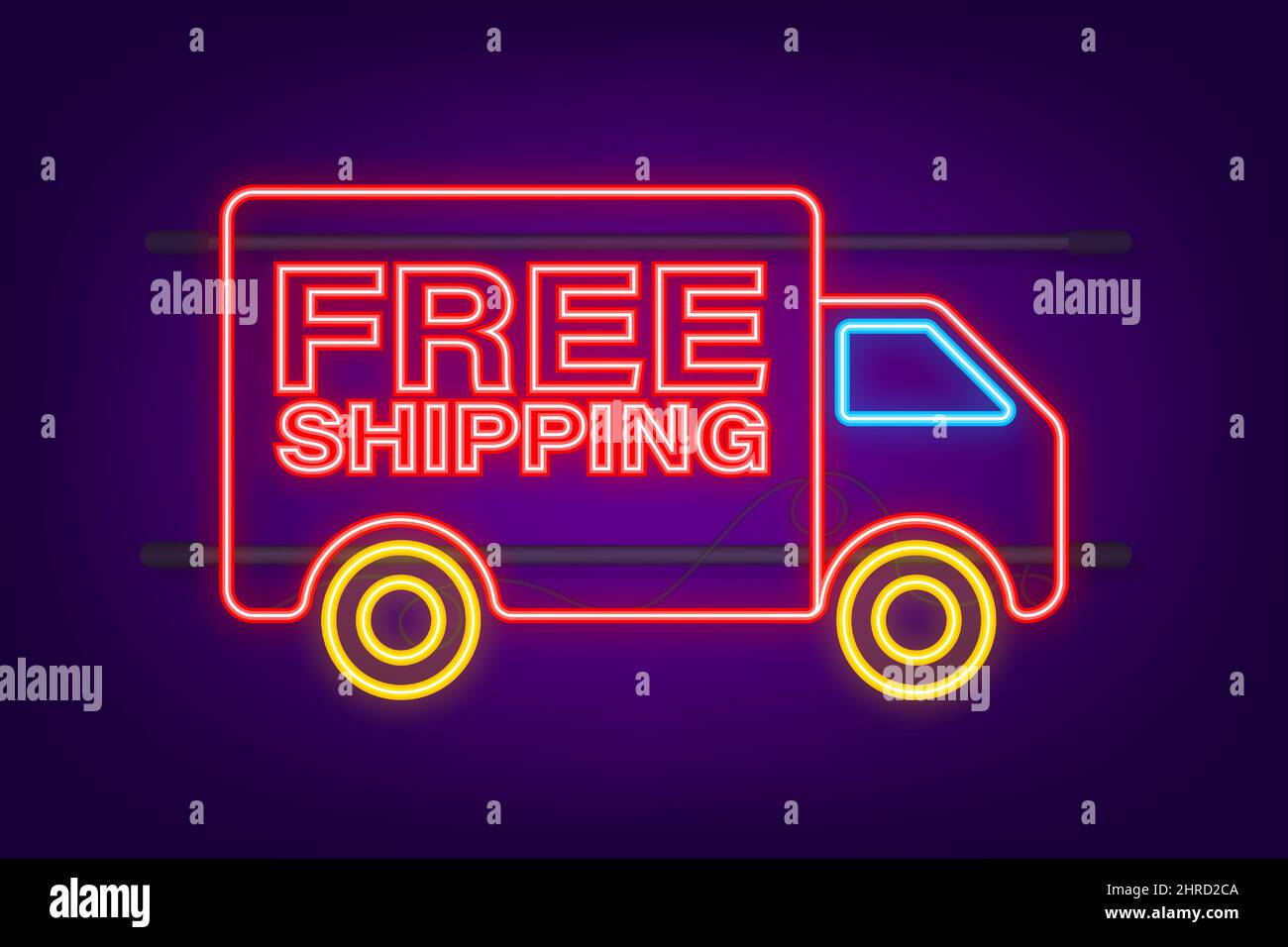 Free shipping. Neon icon. Badge with truck. Vector stock illustrtaion ...