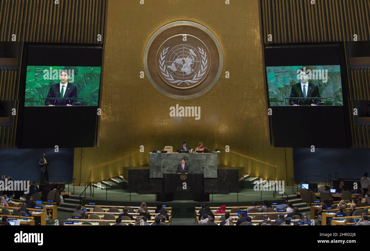 Canadian Prime Minister Justin Trudeau addresses the United Nations ...