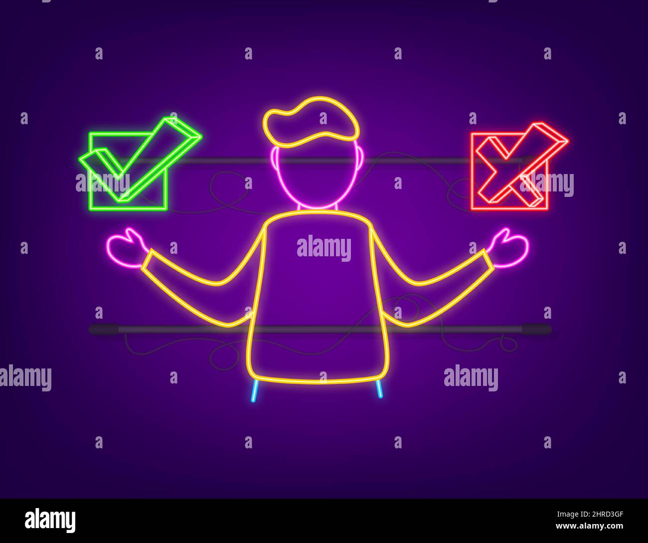 Man choosing between two options yes and no neon icon. Vector stock ...