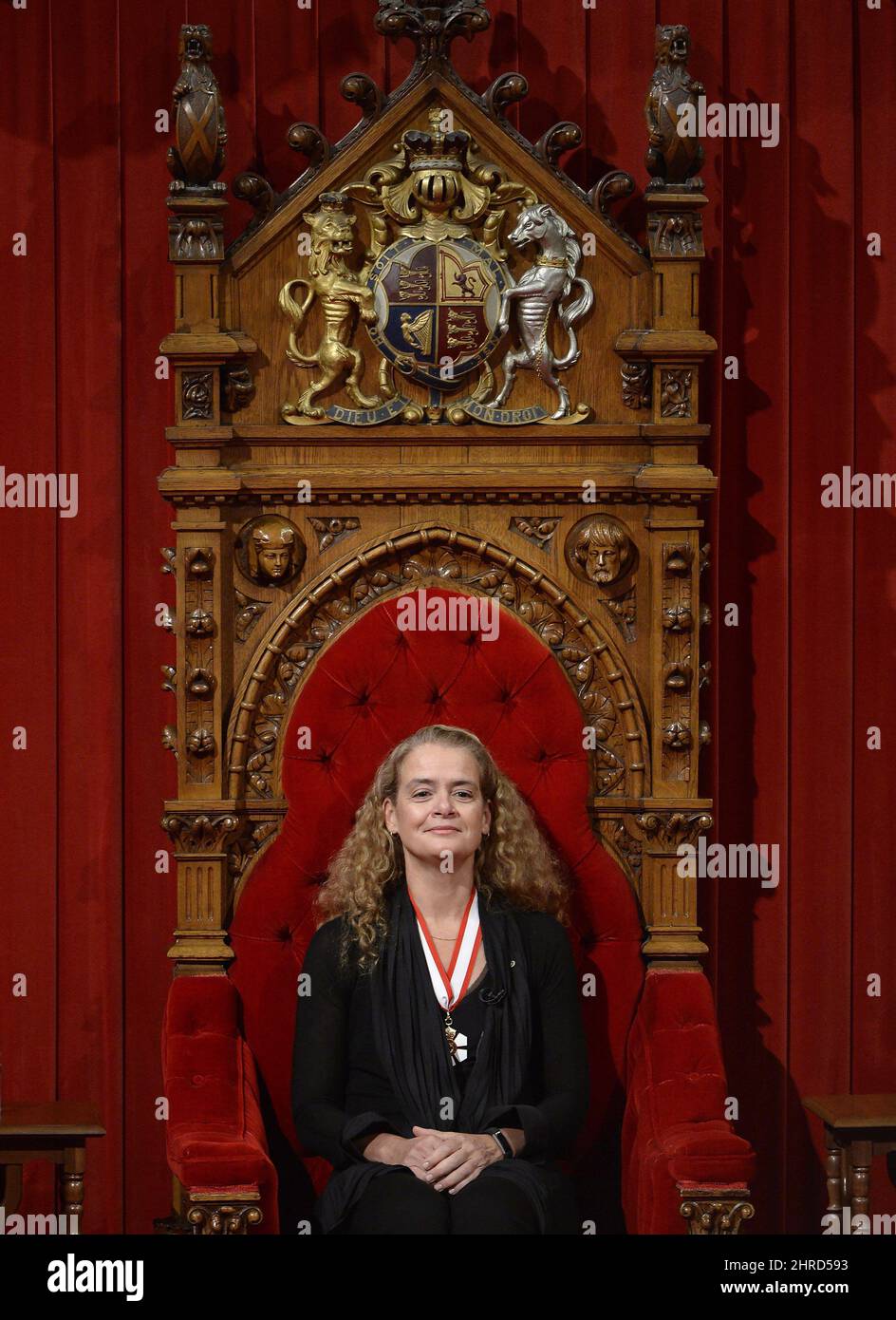 Canada's 29th Governor General Julie Payette looks on from her seat in the Senate chamber during ...