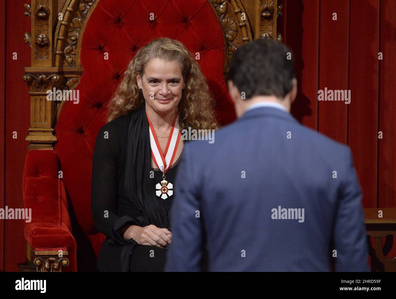Canada's 29th Governor General Julie Payette looks on from her seat as Prime Minister Justin ...