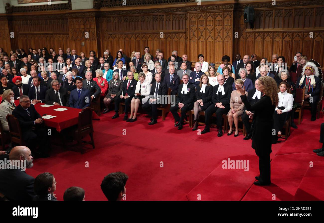 Julie Payette makes her first speech as Canada's 29th Governor General from her seat in the ...