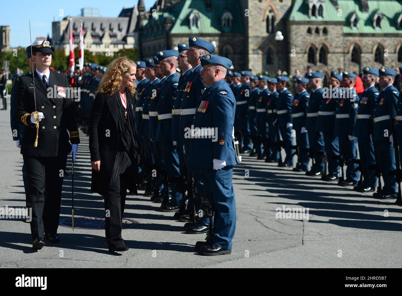 Canada's 29th Governor General, Julie Payette, takes part in an inspection on Parliament Hill ...
