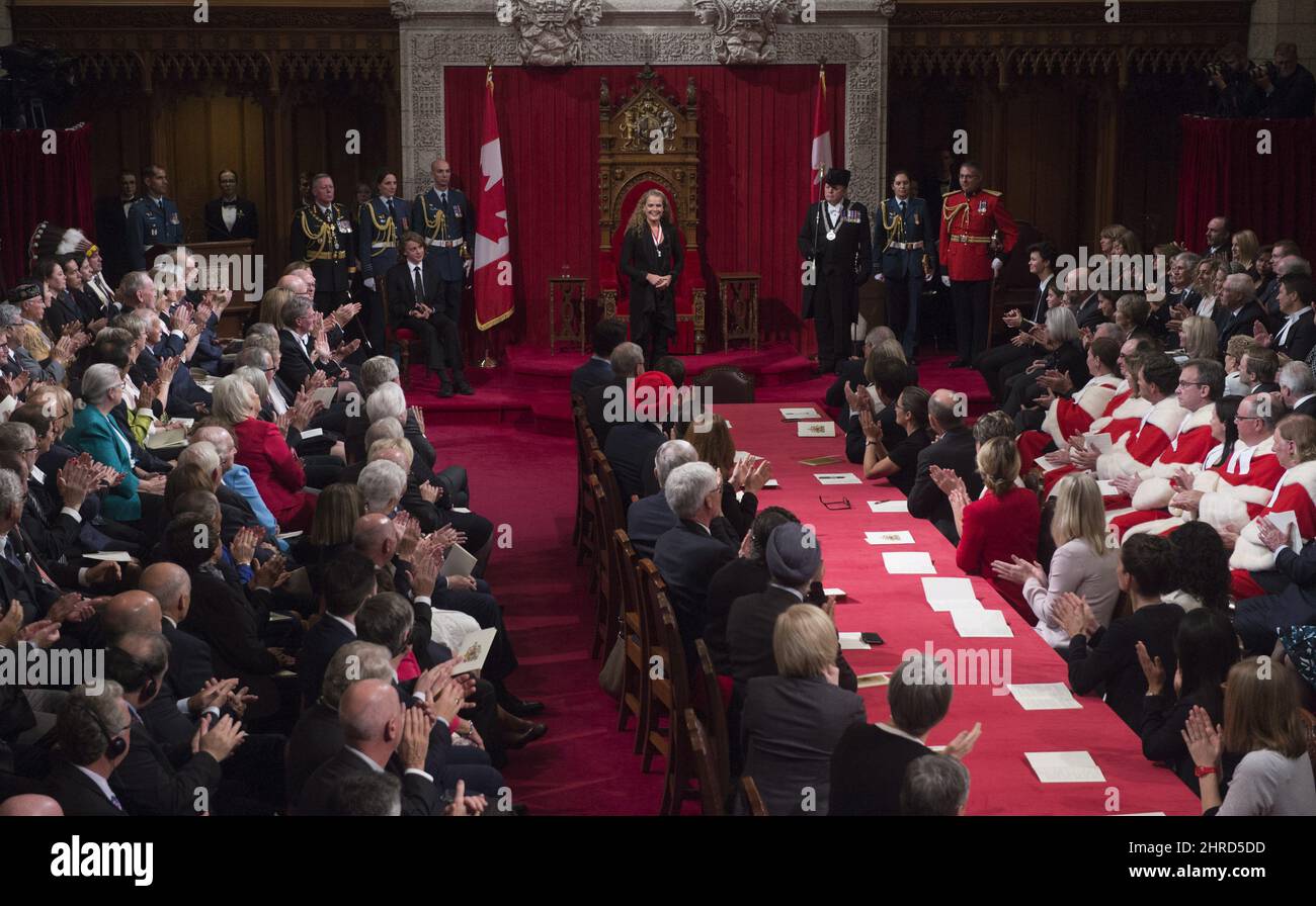 Governor General Julie Payette is applauded during her speech during the installation of the ...