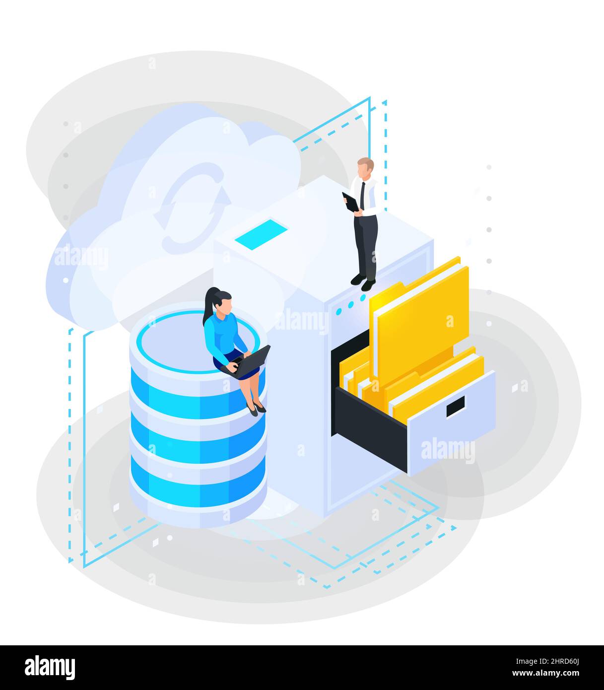 Cloud services isometric composition with characters of working people ...