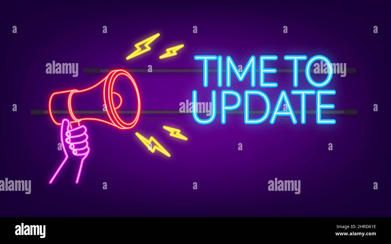 Time to update banner in modern style. Neon icon. Web design. Vector ...